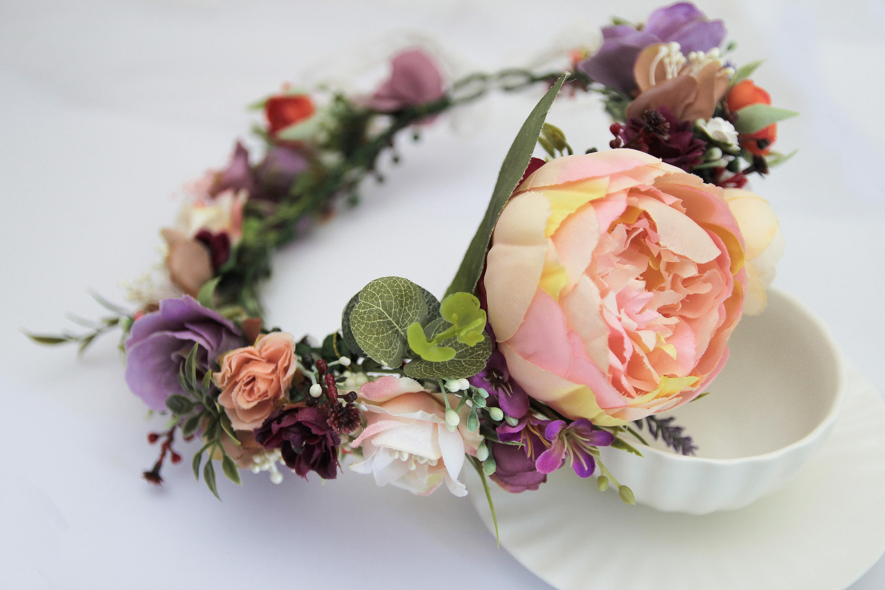 Pastel Flower Crown Peach Floral Crown Bridal Flower Crown | Etsy