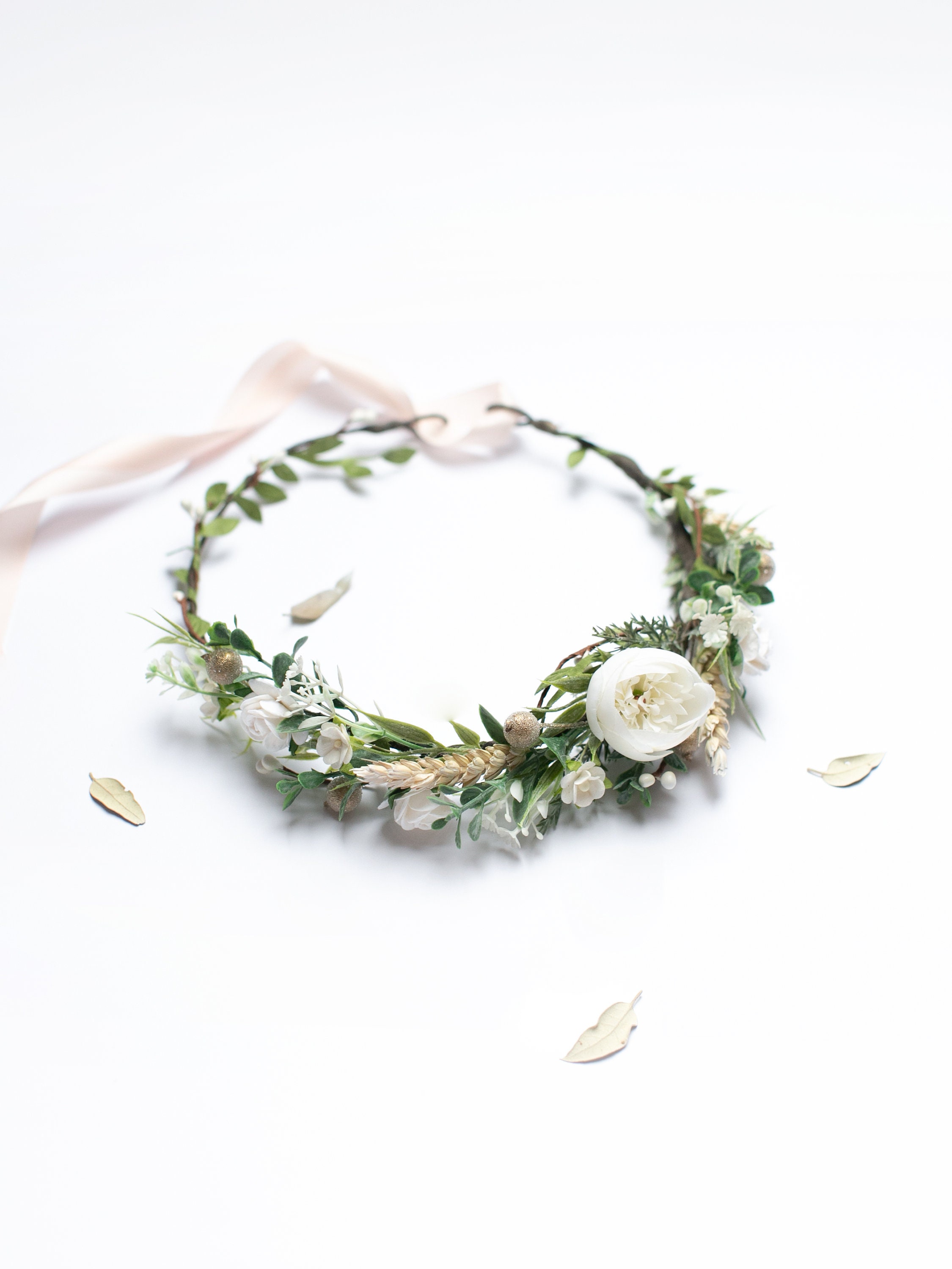 White Flower Crown, Bridal Floral Crown, Bridesmaid Flower Headpiece ...
