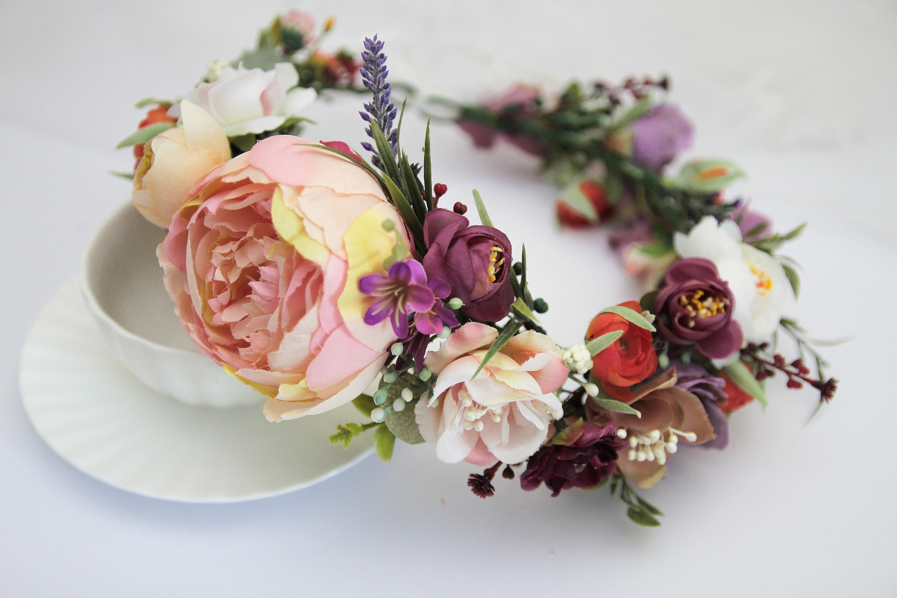 Pastel Flower Crown Peach Floral Crown Bridal Flower Crown | Etsy