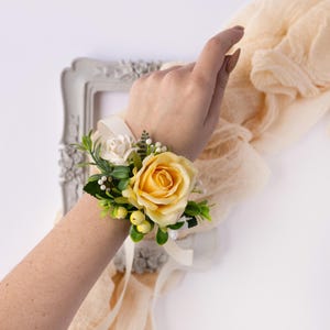 Yellow Prom Corsage and Boutonniere Set, Rose Bridal Wrist Corsage ...