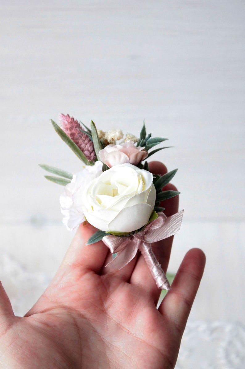 Groom's Buttonhole Wedding Wrist Corsage Blush Flower - Etsy