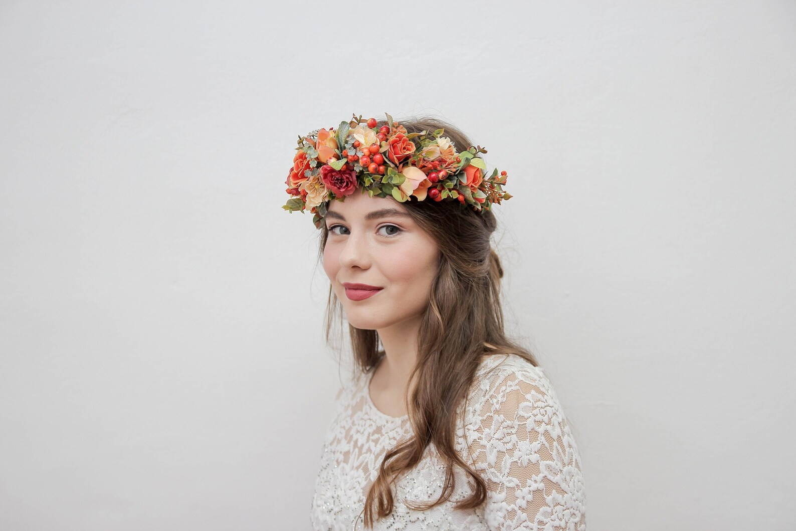 Living Coral Flower Crown, Peach Floral Crown, Wedding Hair Piece ...