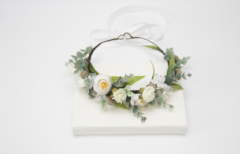 Greenery White Flower Crown Eucalyptus Flower Halo Greenery - Etsy