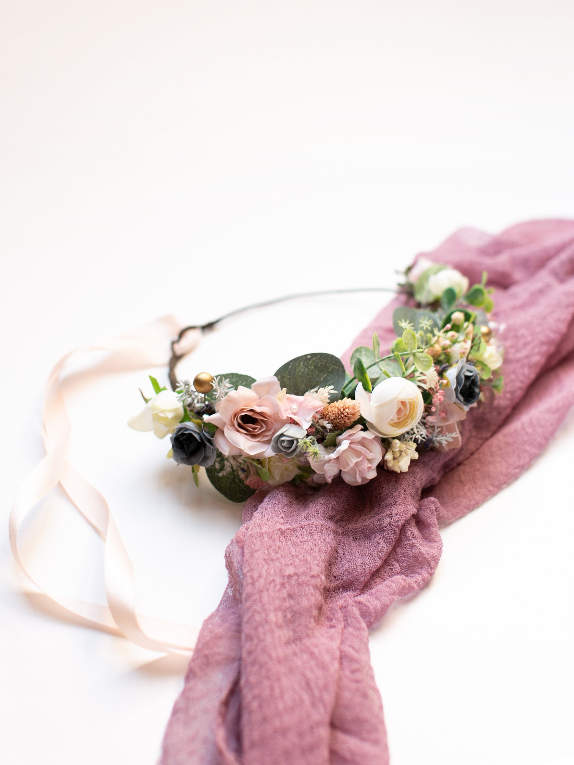 Wedding Flower Crown Flower Headband Blush Floral Crown - Etsy