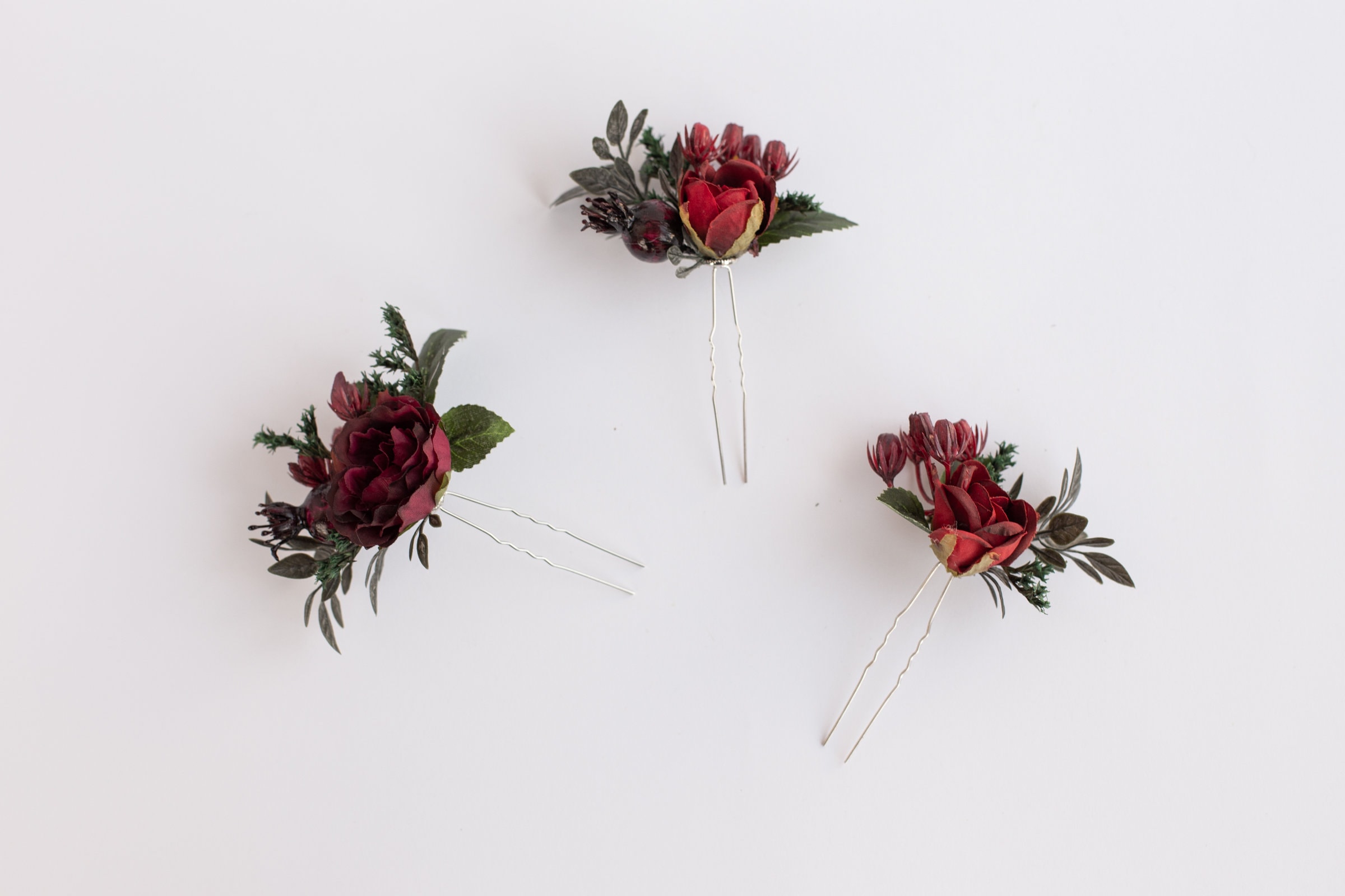 Burgundy flower hair pin Flower hairpiece Floral hair pin | Etsy
