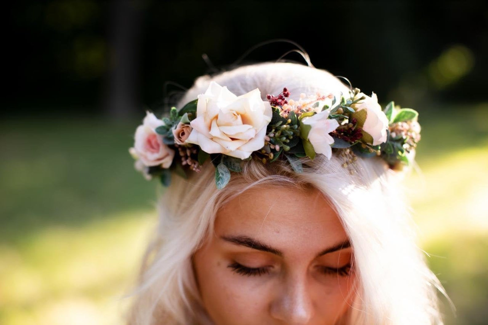 Rustic Floral Crown, Blush Wedding Crown, Bridesmaid Hairpiece, Ivory ...