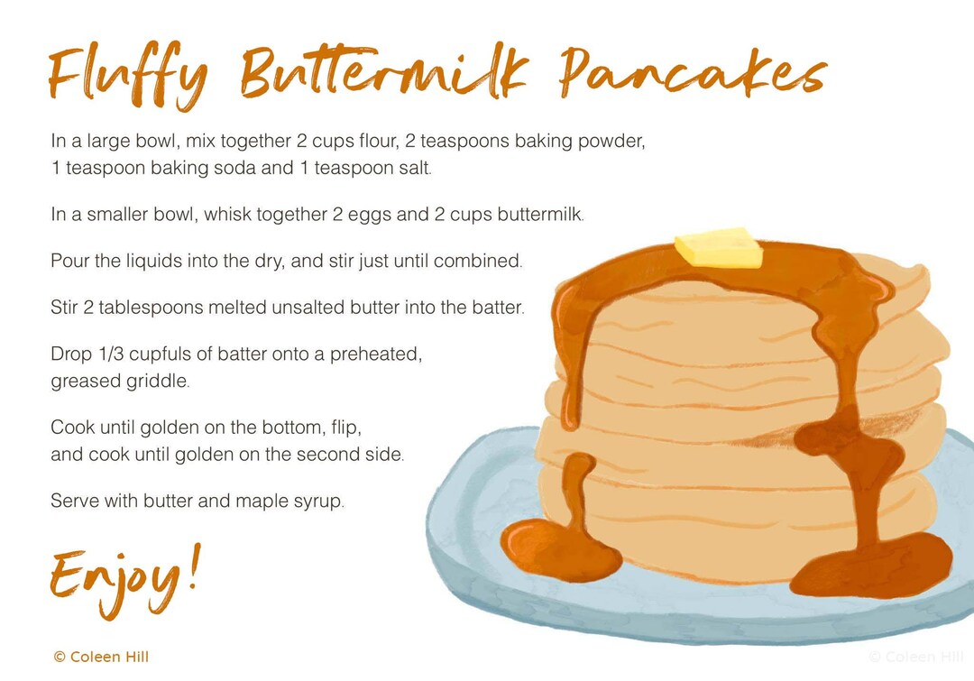 Printable Illustrated Pancake Recipe - Etsy