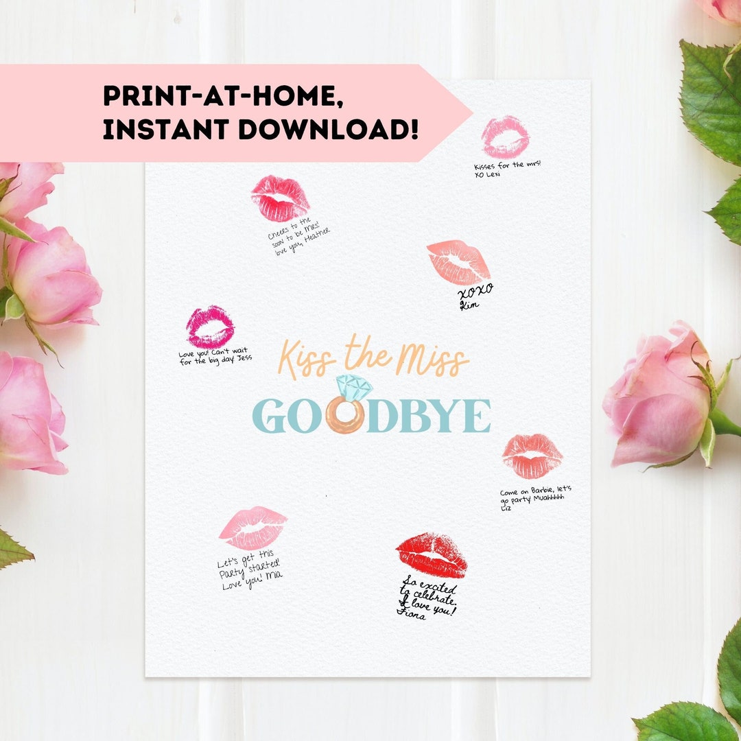 Kiss the Miss Goodbye Printable: Bachelorette Party Keepsake (digital ...