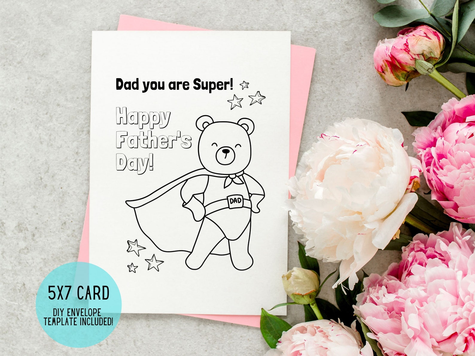 Printable Fathers Day Coloring Card | Super Dad Card | Print at Home ...