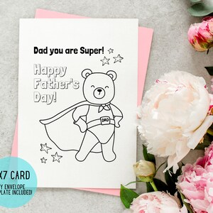 Printable Fathers Day Coloring Card | Super Dad Card | Print at Home ...