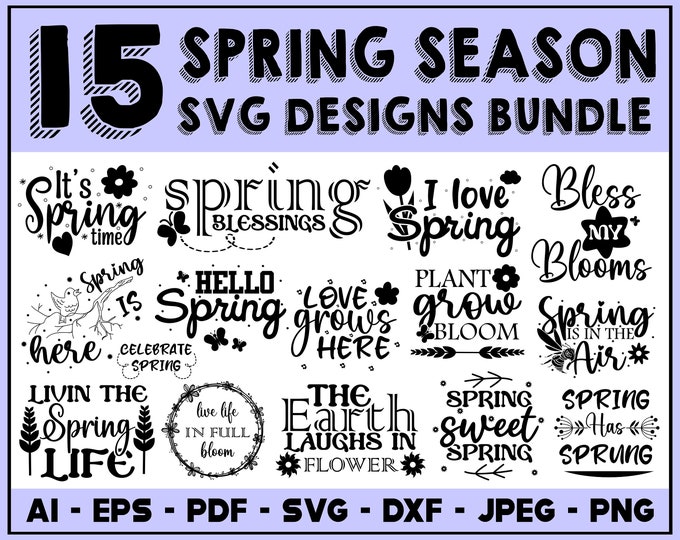 Spring SVG Bundle, Spring Quotes SVG, Hello Spring SVG Bundle, Spring ...
