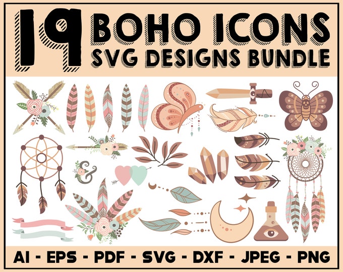 Boho Icons SVG Bundle, Floral SVG Bundle, Artistic Svg, Botanical SVG ...