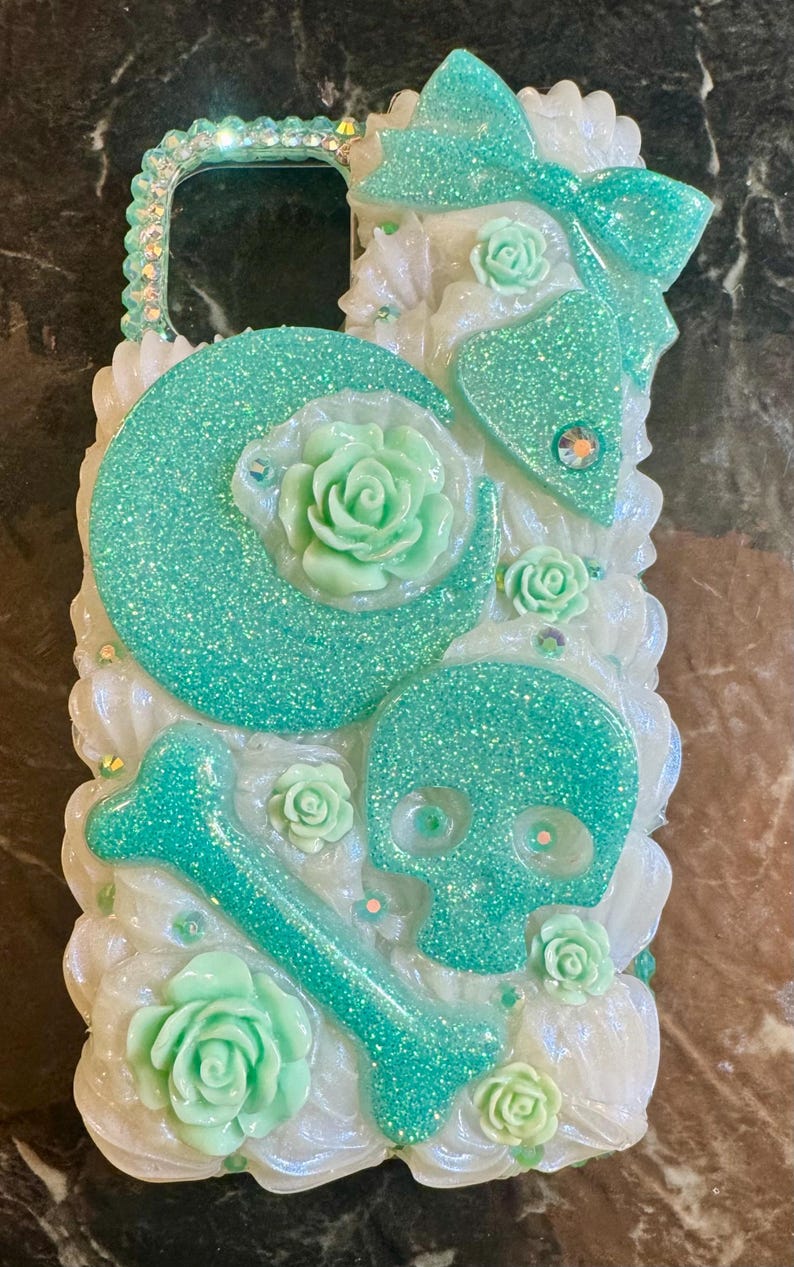 Teal Decoden iPhone 12 Mini Case: Creepy Skull & Roses - Etsy