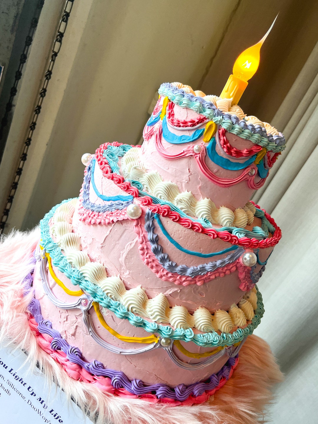 3 Tier Faux Cake Lamp Fun Pink Dessert Decor Quirky Room Accent Unique ...