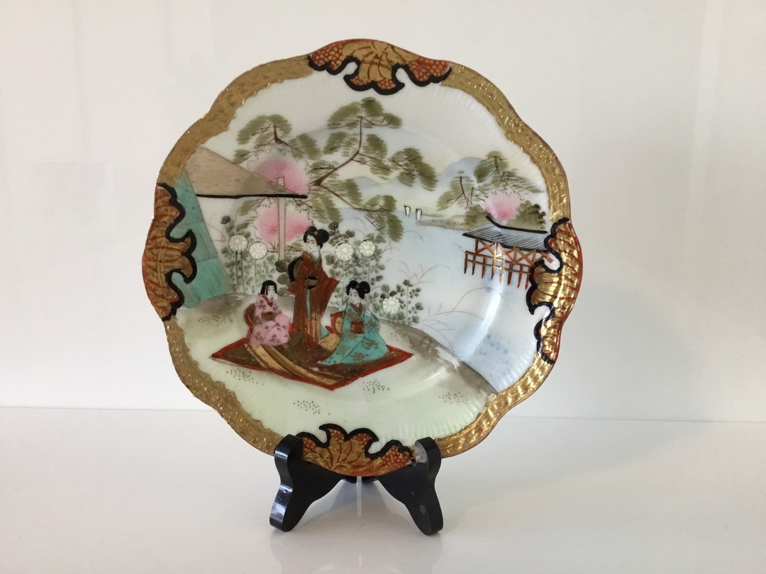 Vintage Japanese Plate | 1910s Hand Painted Nippon Porcelain, Gold Rim ...