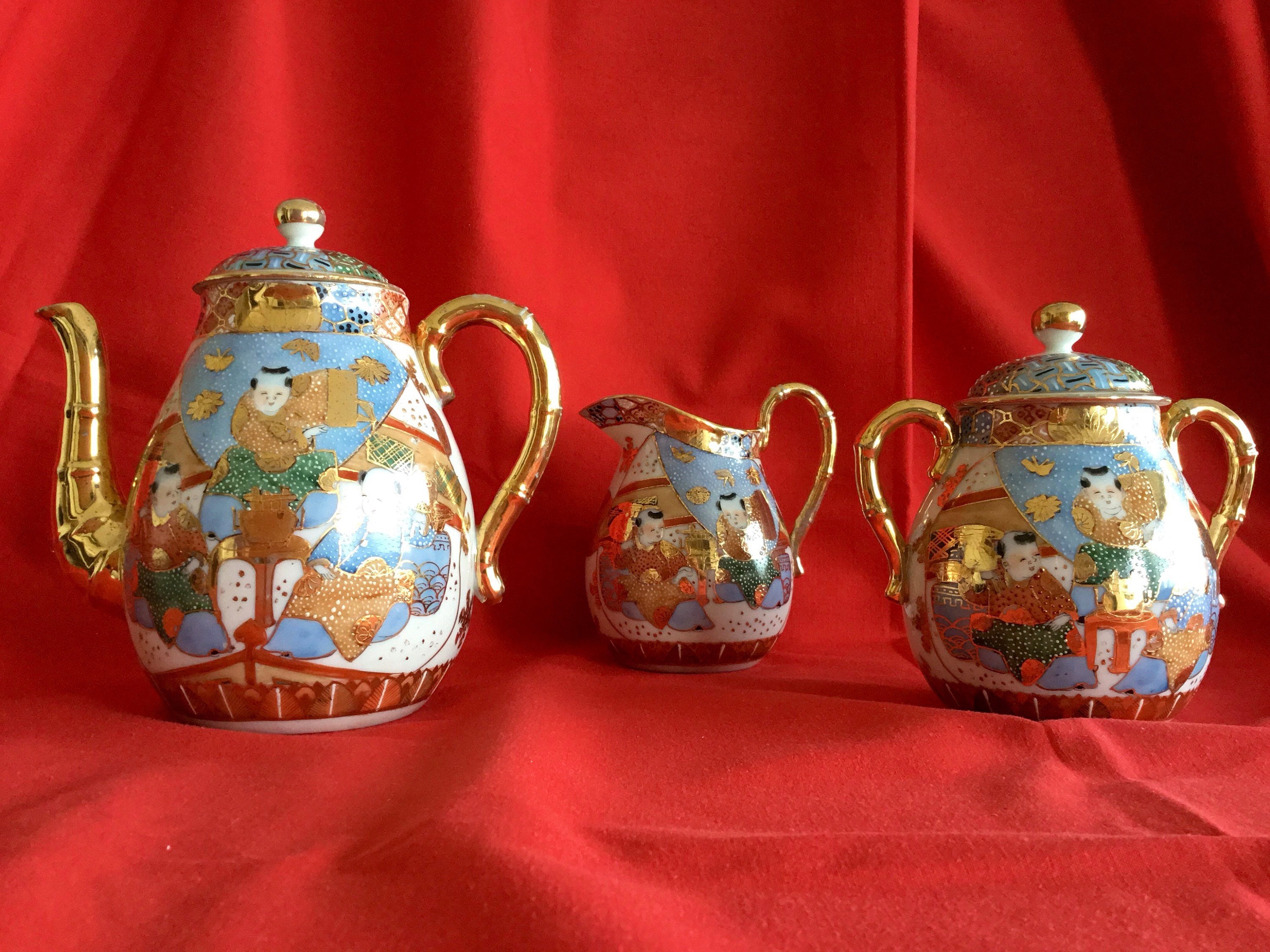 Satsuma Porcelain Set | 1920s Japanese Tea Service, 24k Gold Hand ...