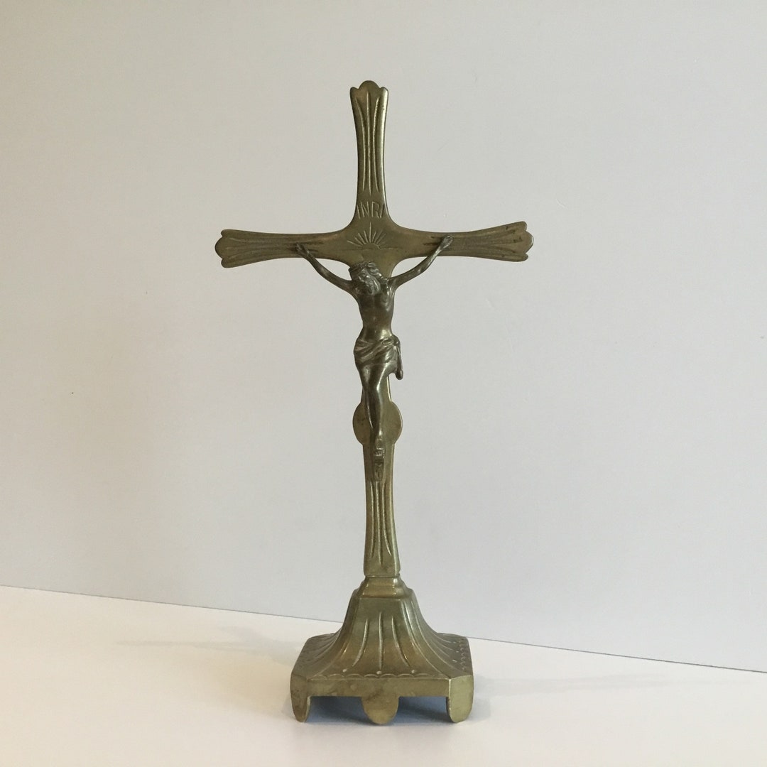 Antique Crucifix | 1900s Brass Altar Cross, Marked DL Registered ...