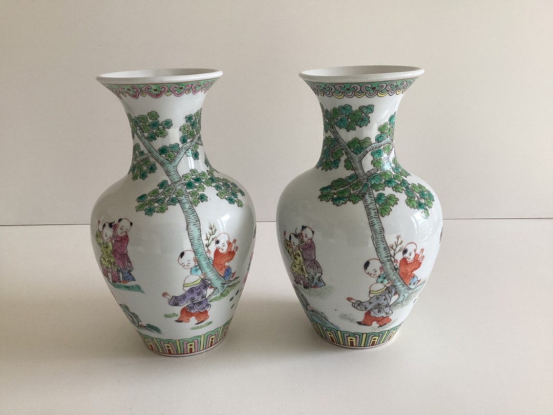 Vintage Chinese Vases – Pair Hand-painted Porcelain (1950s, Maoist ...