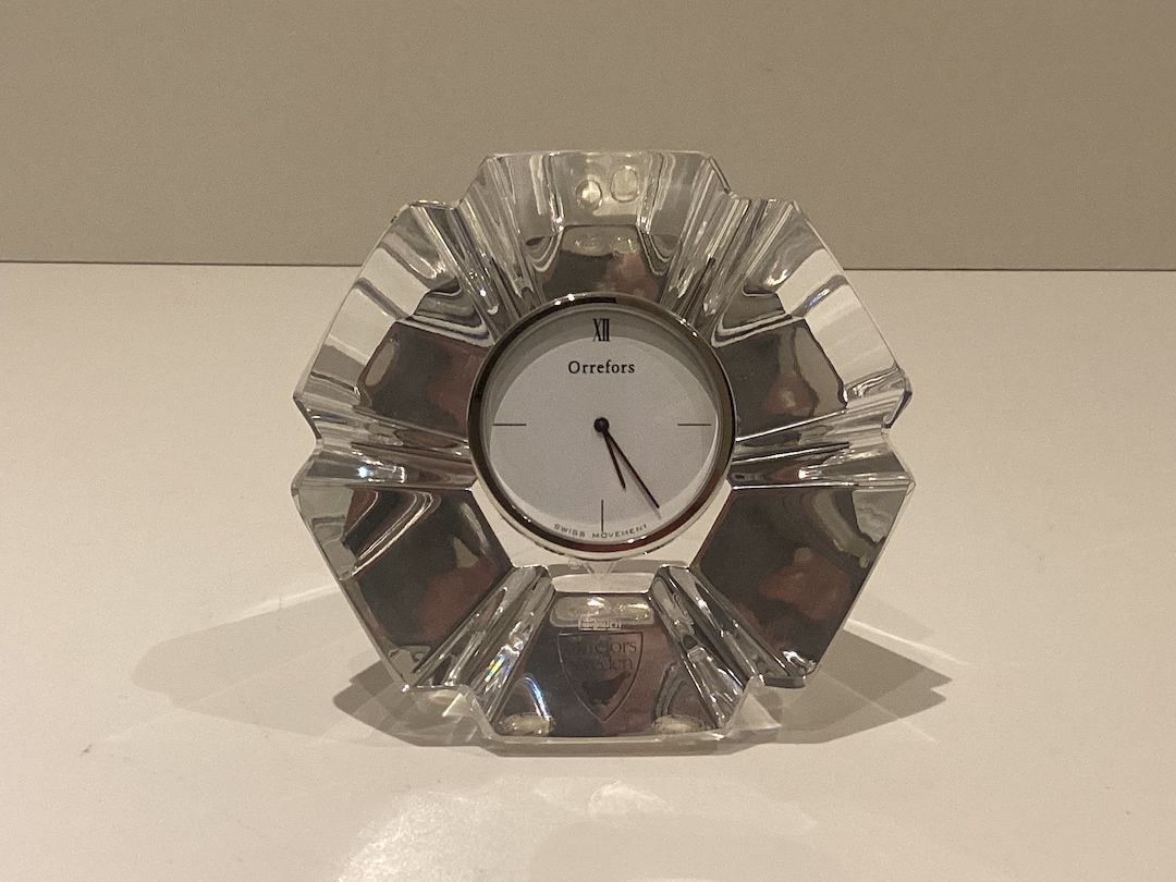 Vintage Clock | Orrefors Sweden Lars Hellsten Design, Ronda Swiss ...