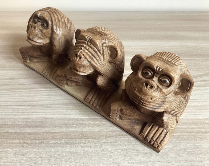 Vintage Wood Wise Monkeys Figurines See Speak Hear No Evil/3 Wise ...