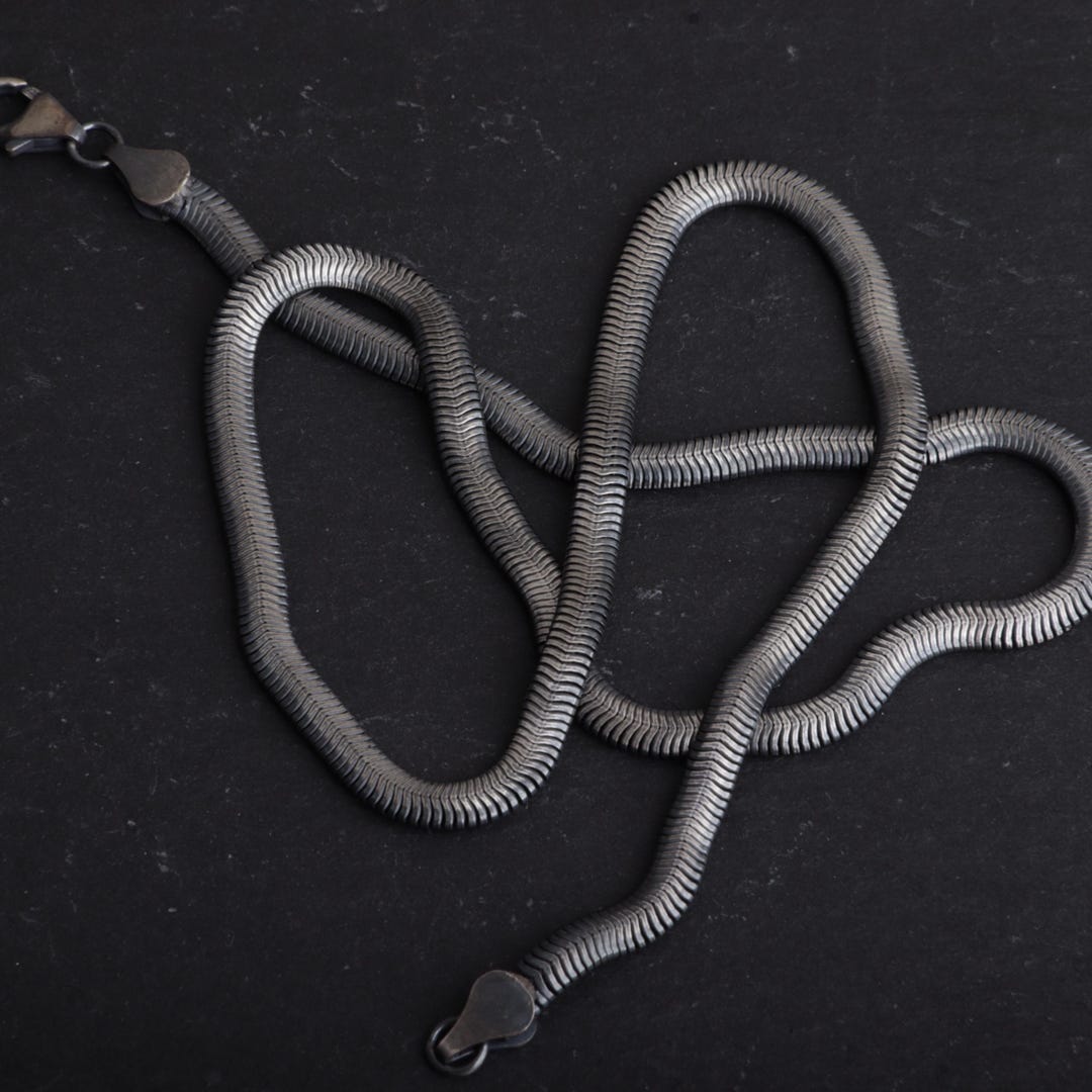 Oxidized Sterling Silver Snake Chain for Men Herringbone Chain Necklace ...