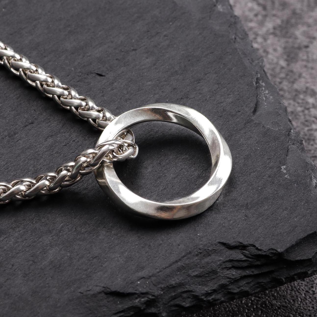 Sterling Silver Mobius Circle Pendant Necklace, Necklace for Men ...
