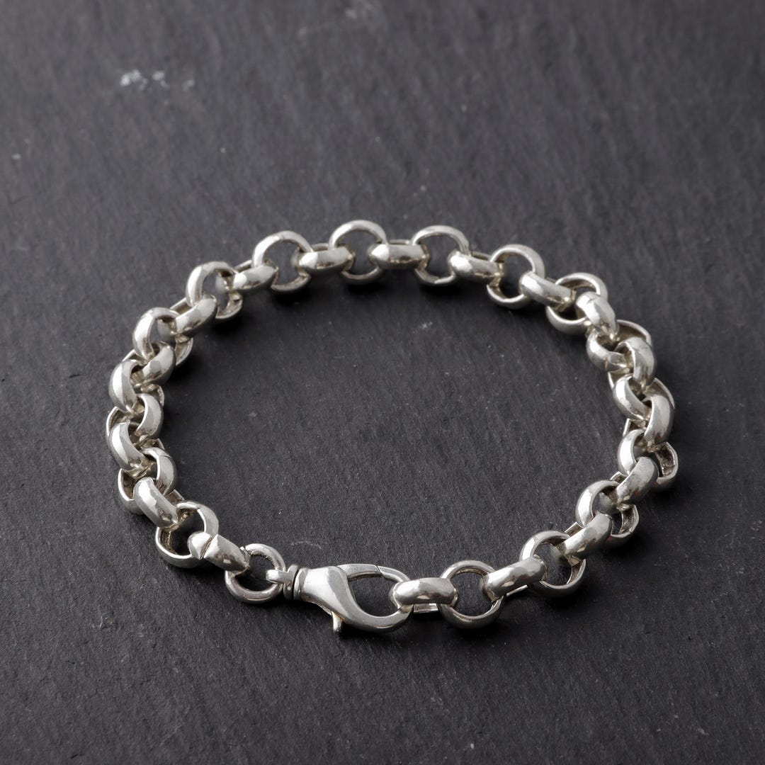 925 Sterling Silver Rolo Chain Bracelet Round Link Bracelet for Men ...
