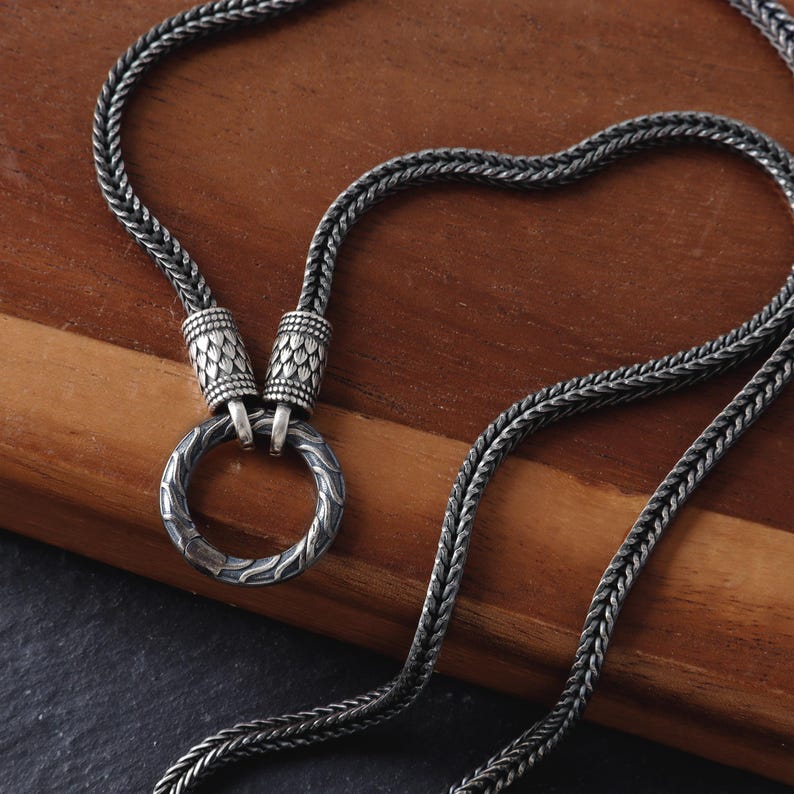 Personalized Oxidized Sterling Silver 3mm Mens Foxtail Chain Viking ...