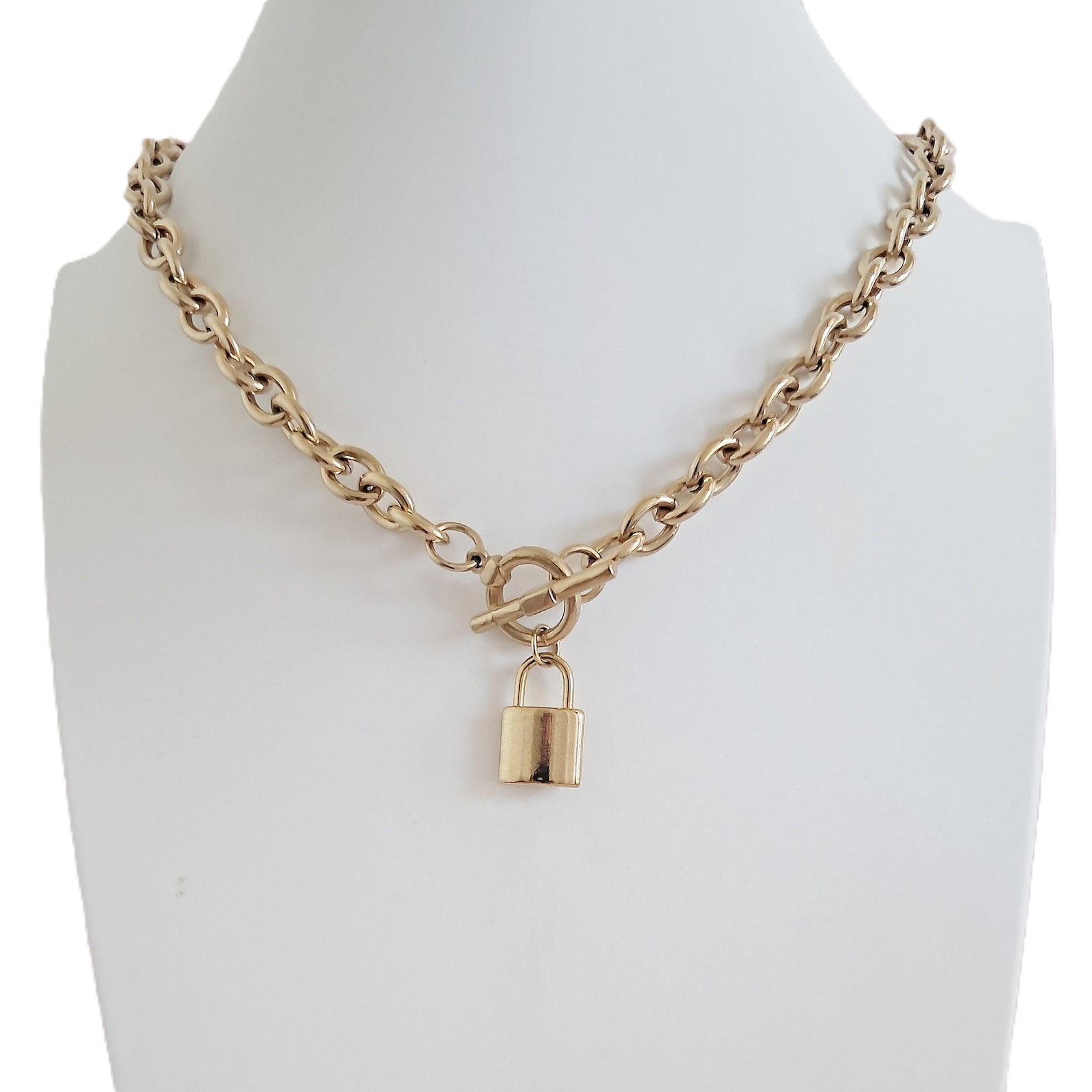 Padlock and OT T-bar Toggle Necklace - Made to Measure - Gold Over ...