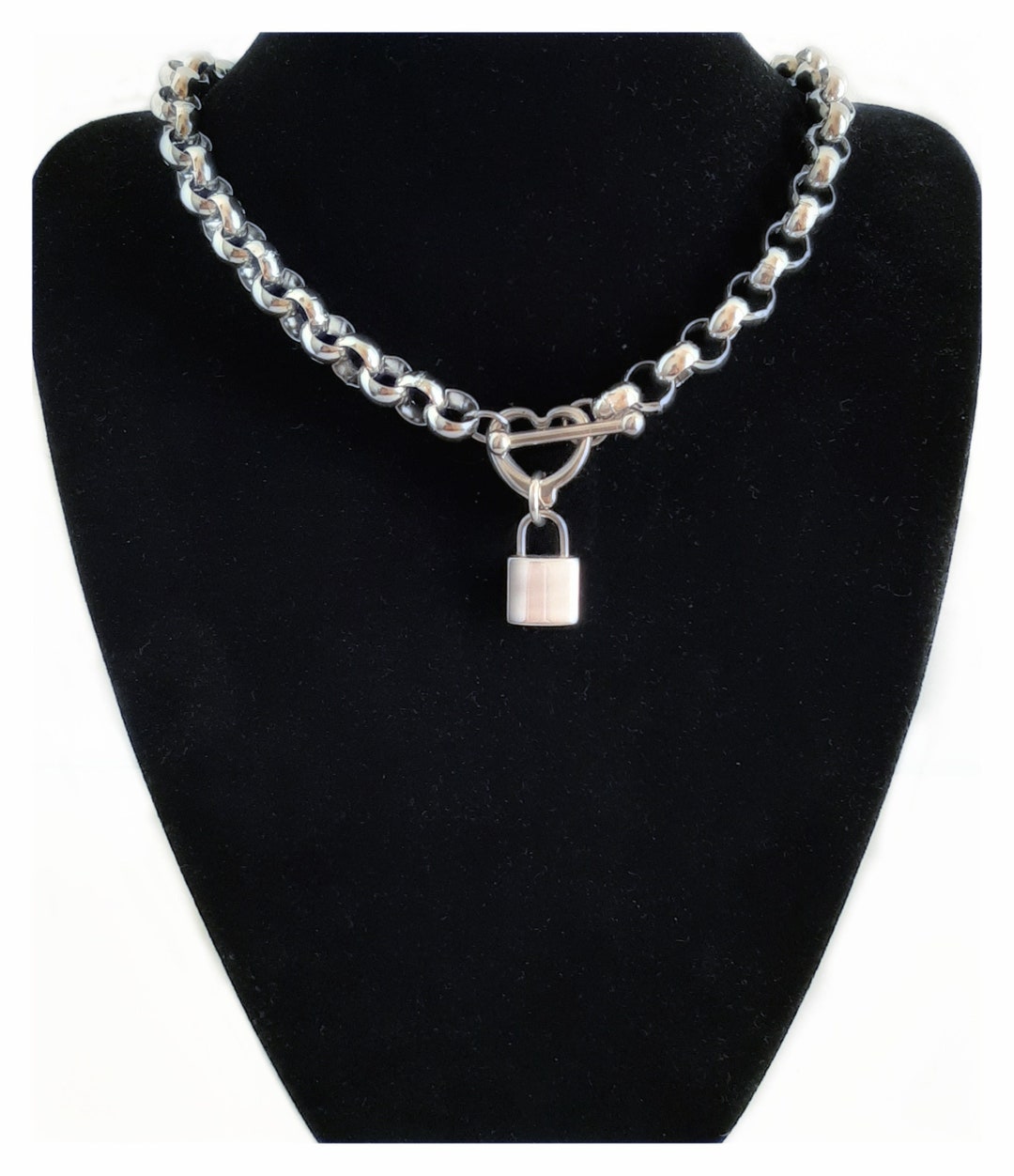 Heavy Chunky Heart T-bar Toggle Padlock Rolo Belcher Chain Necklace ...