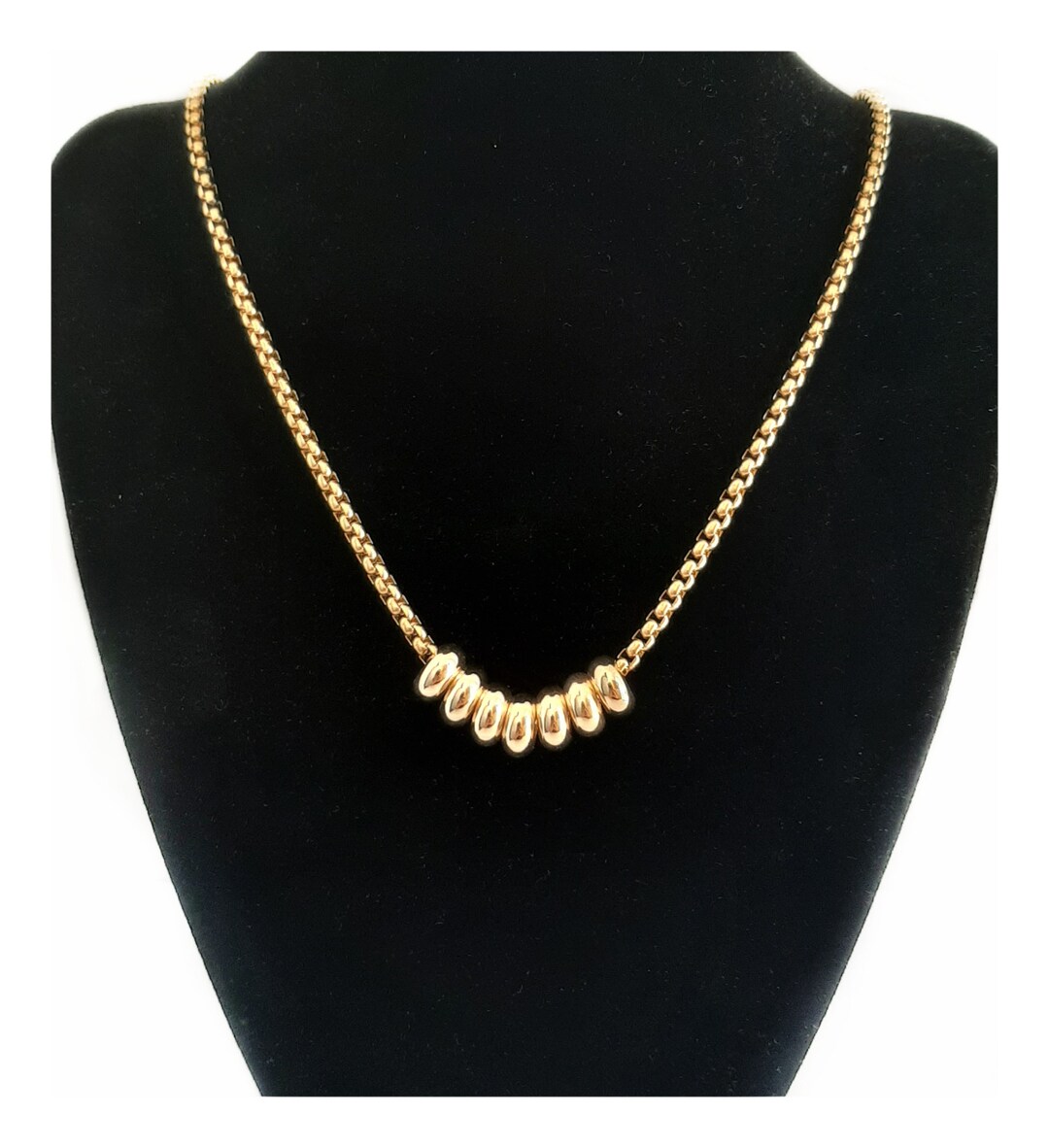 Custom Made Length 7 Bead Circle Rings Necklace Chain Gold Over Steel ...