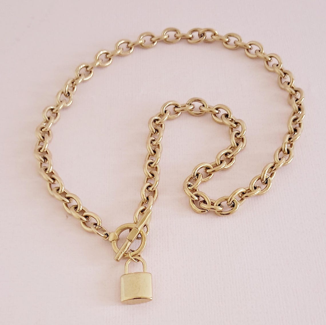 Padlock and OT T-bar Toggle Necklace - Made to Measure - Gold Over ...
