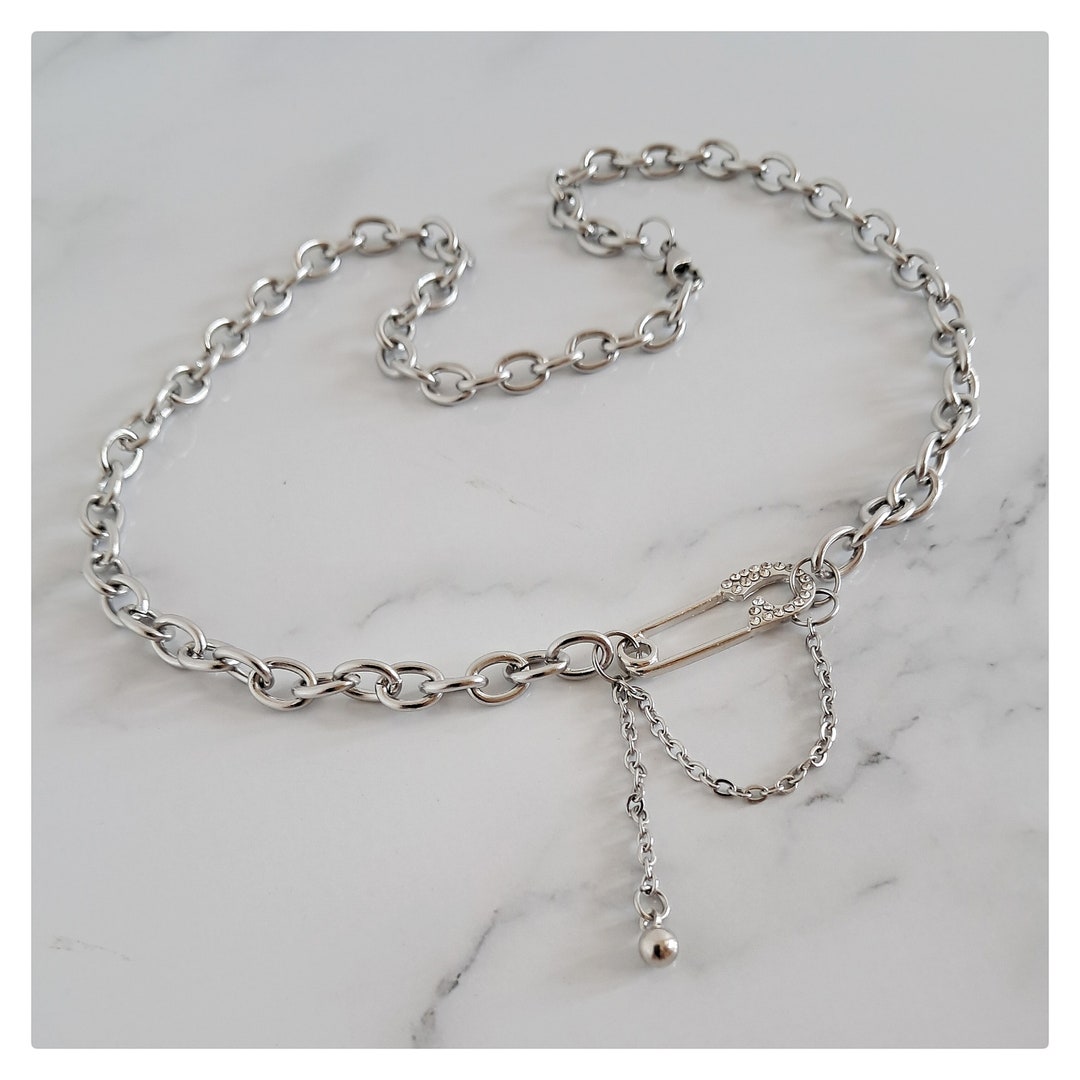 Safety Pin Punk Cable Chain Necklace- Made to Measure - Silver ...