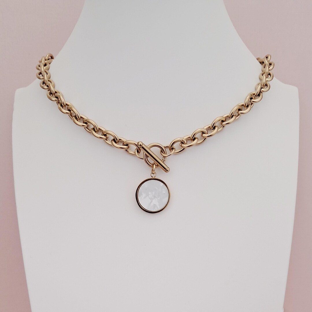 OT T-bar Toggle White Mother of Pearl Necklace - Made to Measure - Gold ...