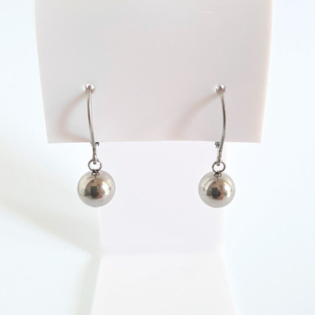Silver Hypoallergenic Stainless Steel Euro Ball Dangle Drop Earrings ...