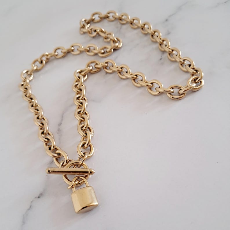 Padlock and OT T-bar Toggle Necklace - Made to Measure - Gold Over ...