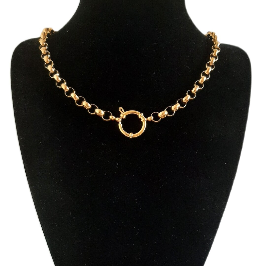 Made to Custom Length Belcher Rolo Chain - Gold on Stainless Steel ...