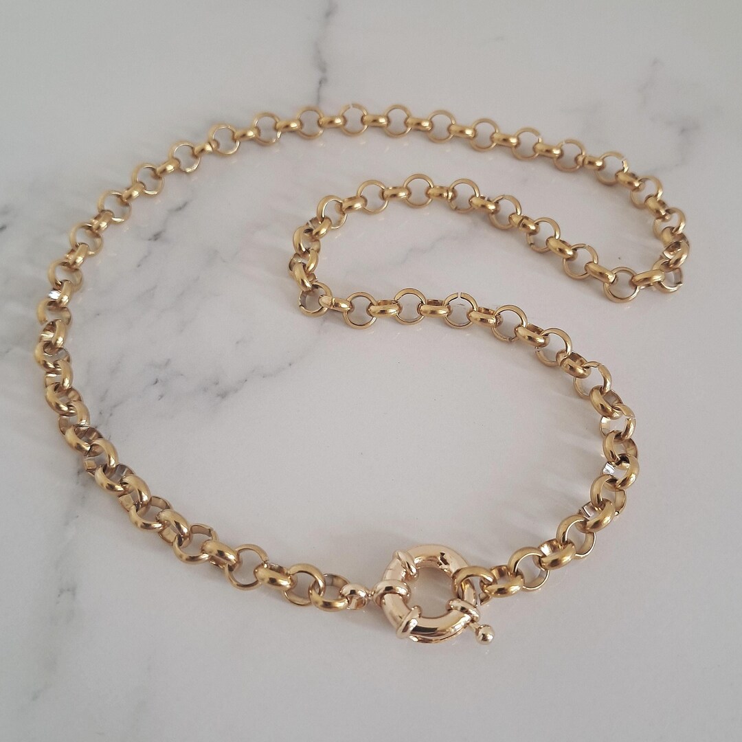Made to Custom Length Belcher Rolo Chain - Gold on Stainless Steel ...