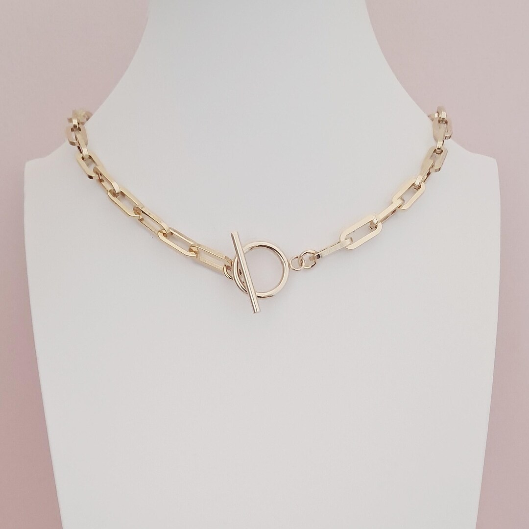 OT T-bar Toggle Necklace - 6mm Paperclip Chain Necklace - Gold on ...