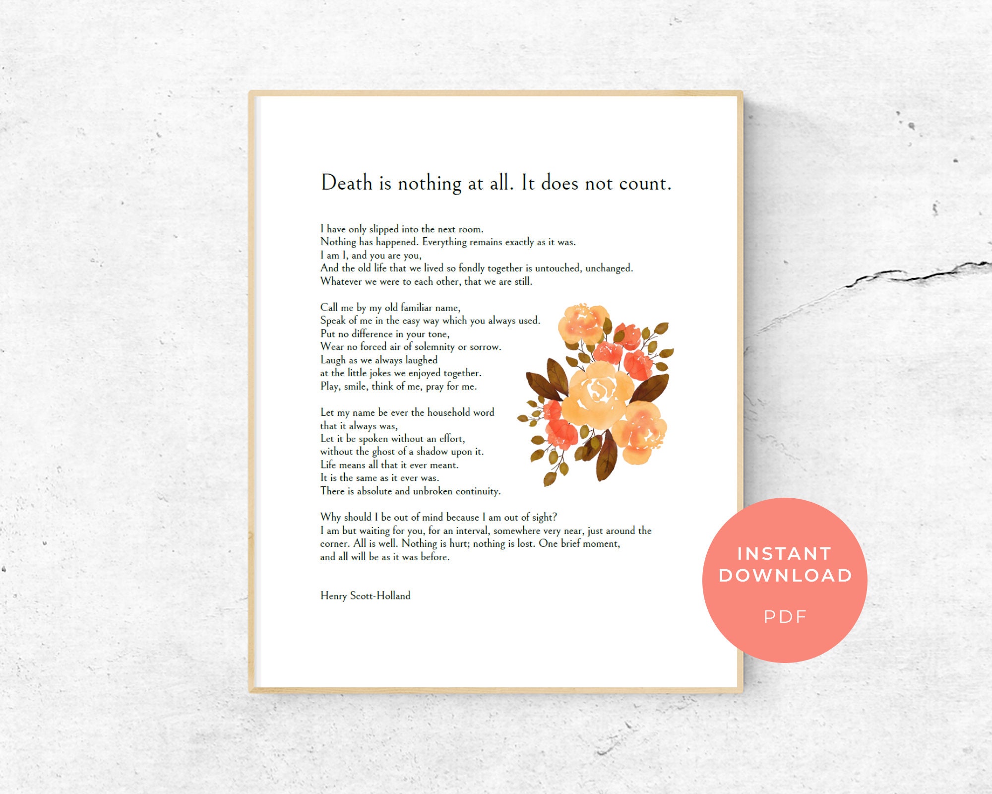 Death is Nothing at All, Printable Wall Art, Death of Loved One ...
