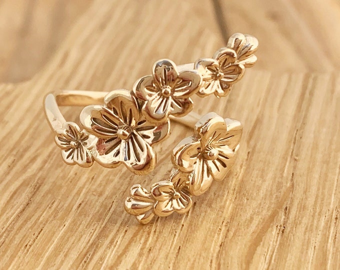 Cherry Blossom Ring Adjustable Bronze Gold Spring Flowers Romantic ...