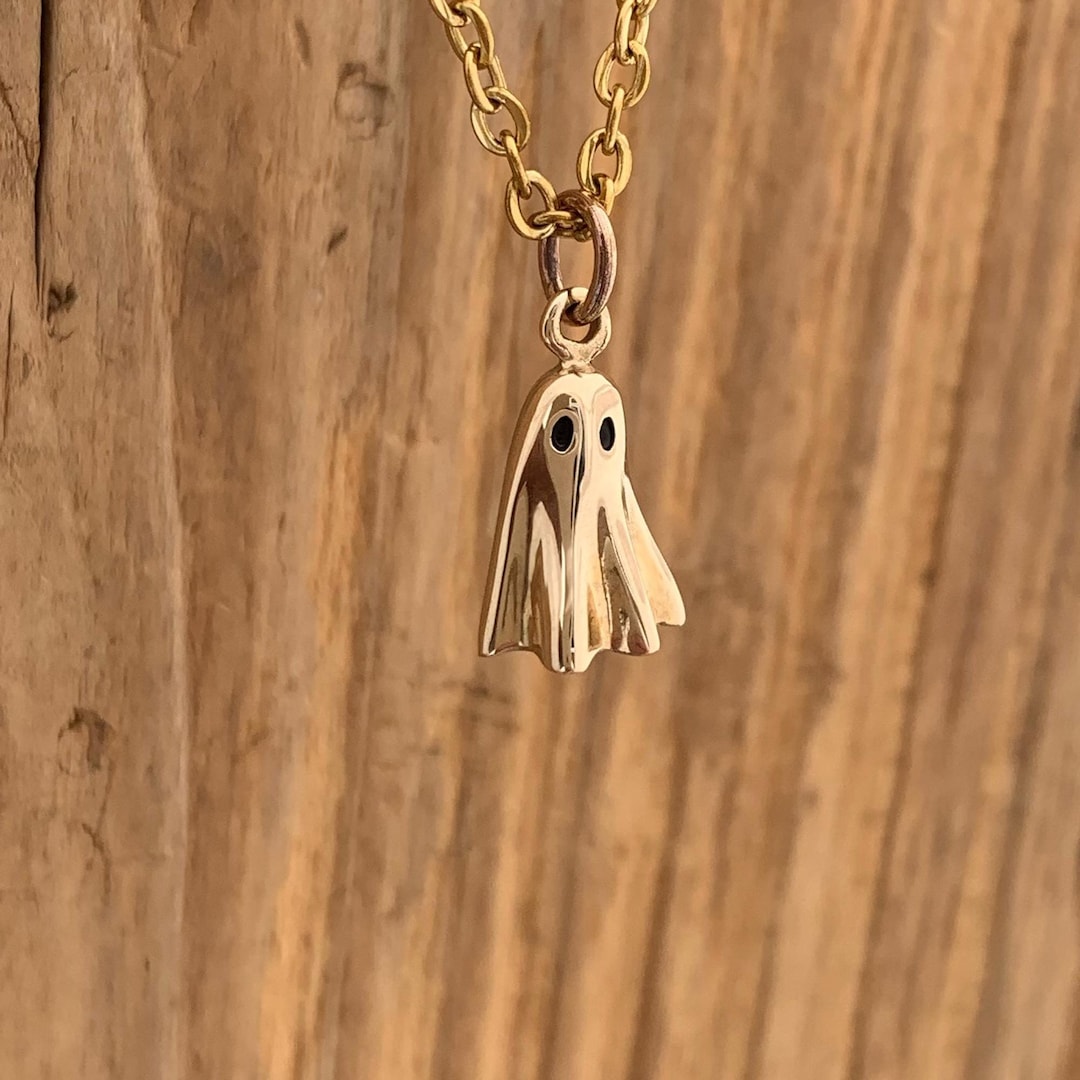 Tiny Ghost Pendant Necklace 3D Gold Plated Gothic Halloween Spooks ...