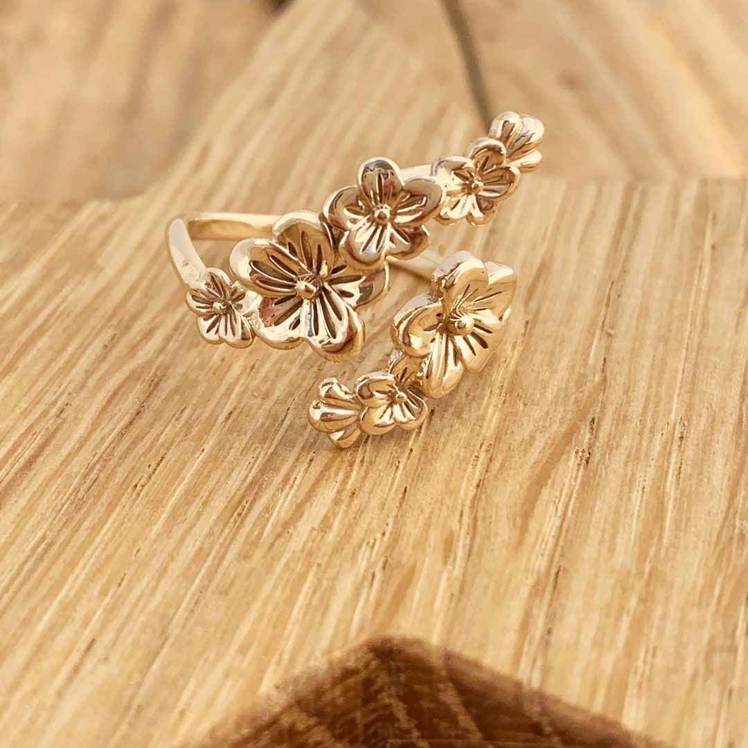 Cherry Blossom Ring Adjustable Bronze Gold Spring Flowers Romantic ...