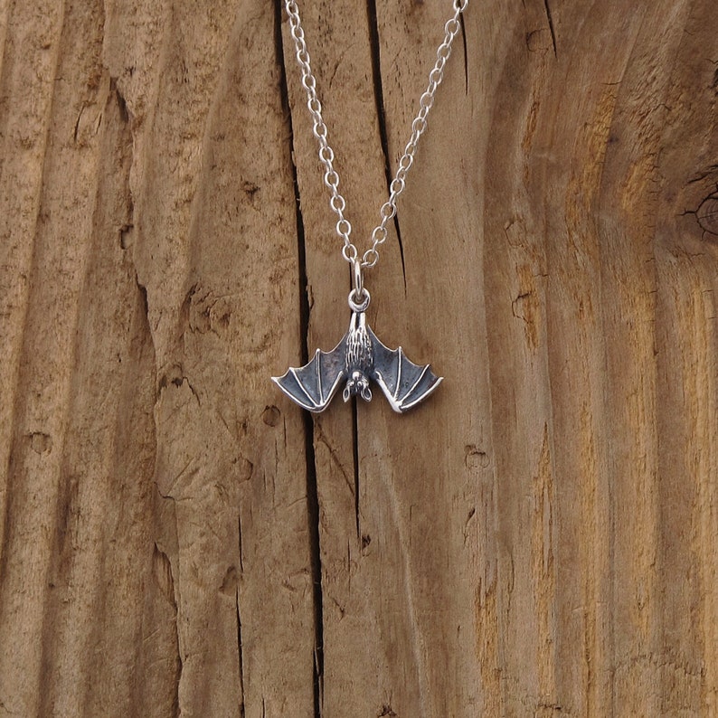 Hanging Bat Pendant Necklace Realistic Sterling Silver Gift - Etsy