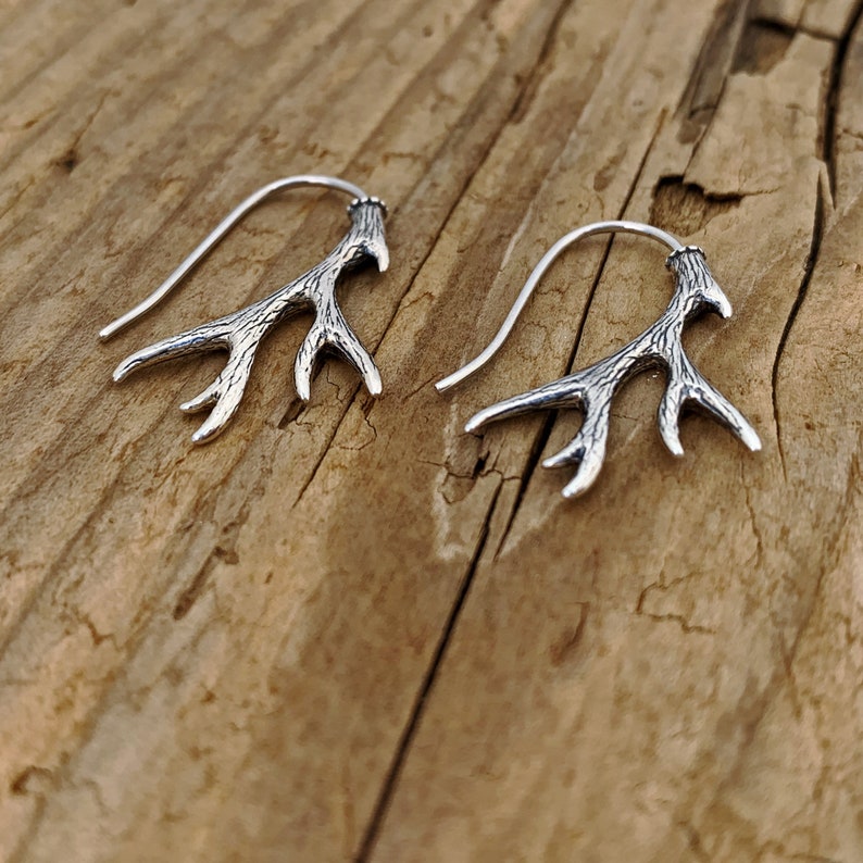 Stag Deer Antler Earrings Large Drop Dangle Sterling Silver - Etsy