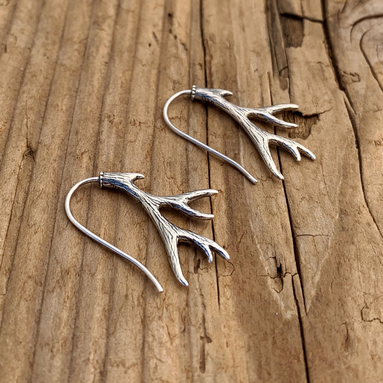 Stag Deer Antler Earrings Large Drop Dangle Sterling Silver Artemis ...
