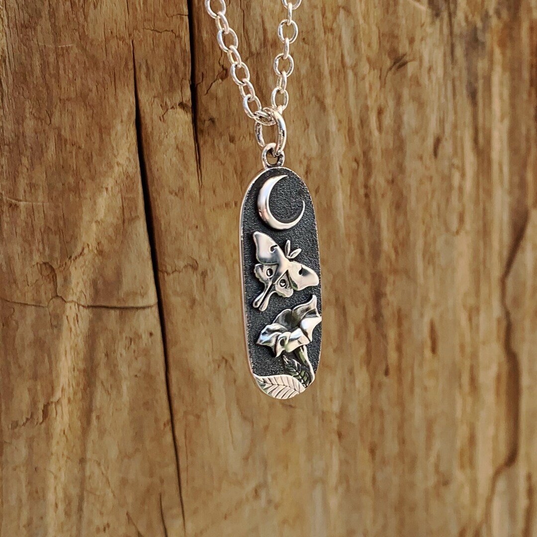 Moth Moon Luna Moonflower Sterling Silver Pendant Necklace Gothic ...