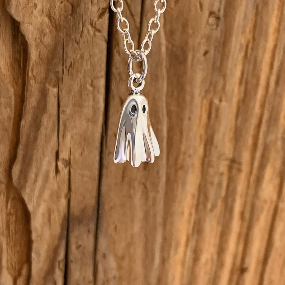 Tiny Ghost Pendant Necklace 3D Sterling Silver Gothic Halloween Spooks ...