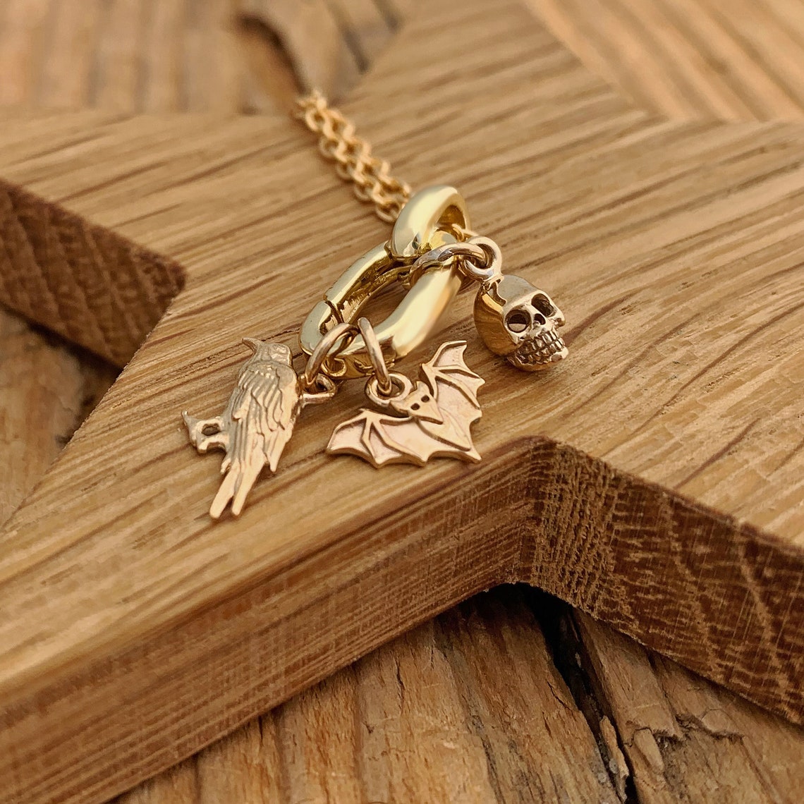 Tiny Raven Skull Bat Carabiner Clasp Charm Necklace Gothic Halloween ...