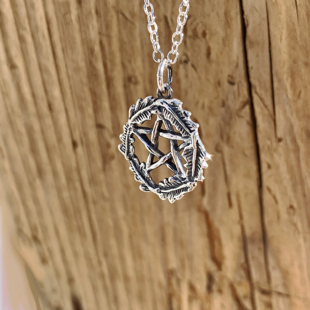 Oak Leaf Pentagram Pentacle Pendant Necklace Sterling Silver Oxidized ...